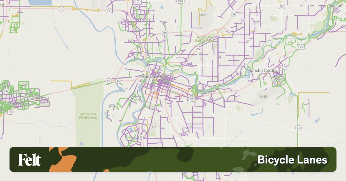 Bicycle Lanes in the city of Sacramento, California