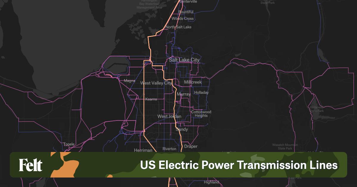 US Electric Power Transmission Lines in Salt Lake County, Utah