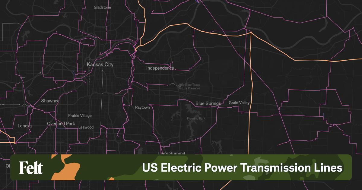 US Electric Power Transmission Lines in Jackson County, Missouri