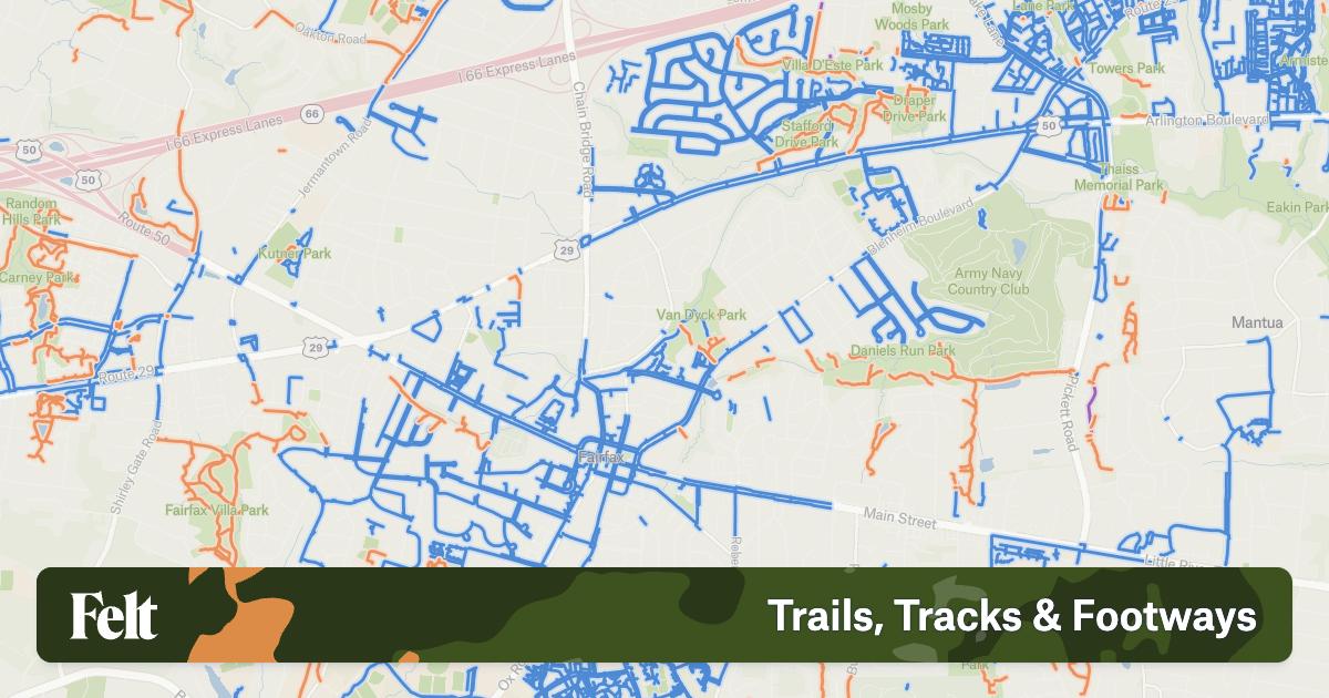 Trails, tracks & footways in Fairfax city, Virginia