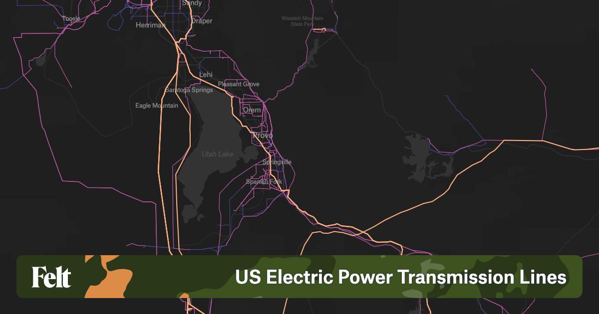 US Electric Power Transmission Lines in Utah County, Utah